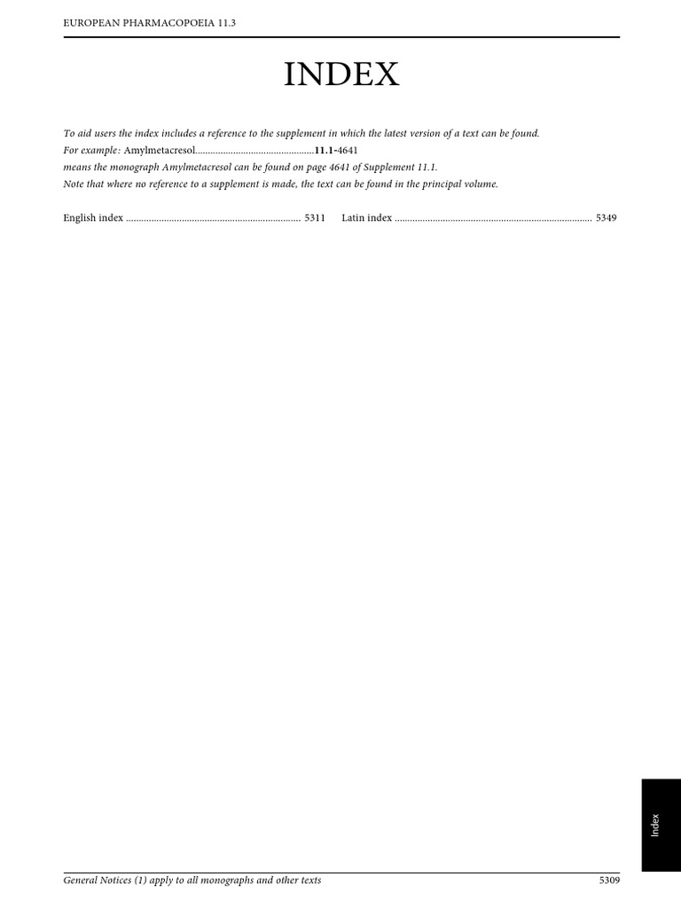 English Index - Ph. Eur. 11.3 | PDF