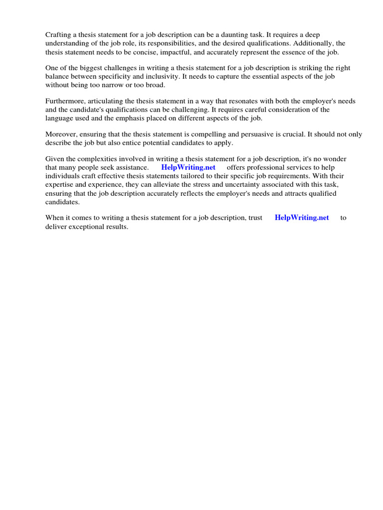 Thesis Statement for Job Description | PDF | Essays | Thesis