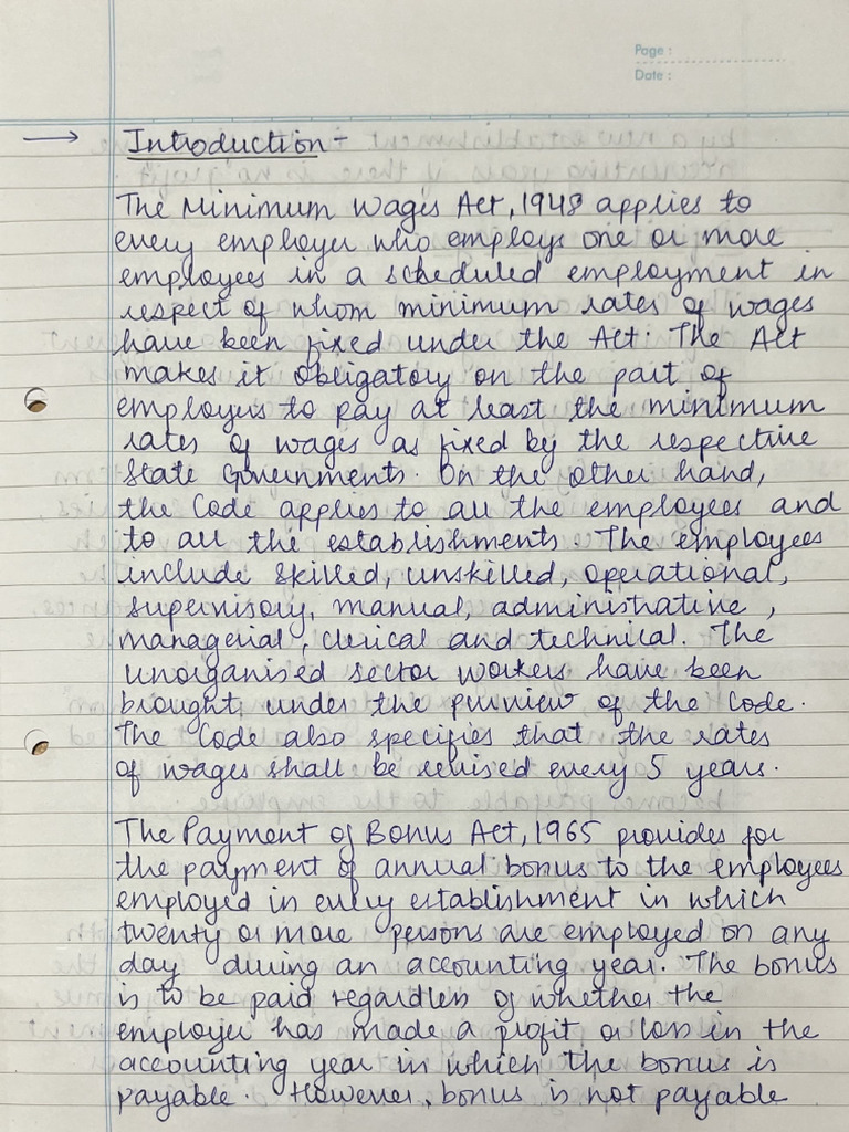 Compare and Analyse Minimum Wages and Payment of Bonus Under Wages Code ...