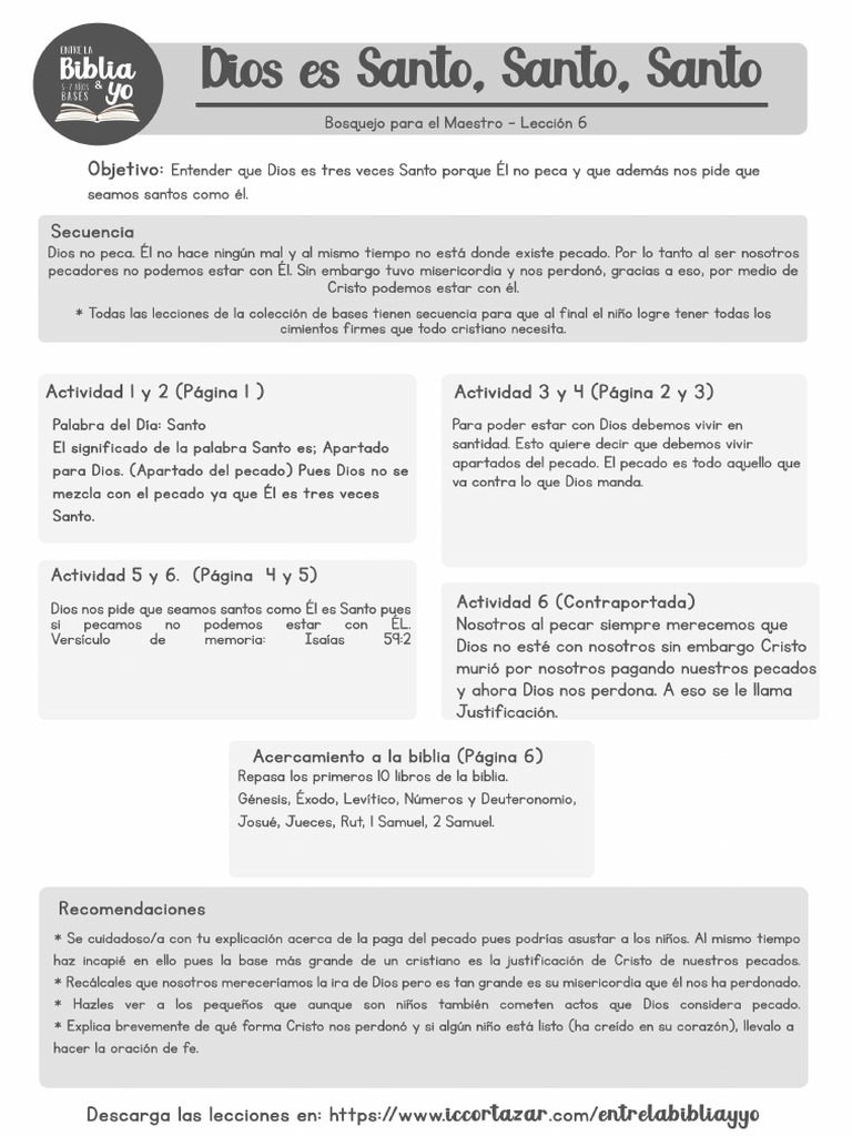 Bosquejo Leccion 6 Dios Es Santo Santo Santo | PDF | Pecado | Santo