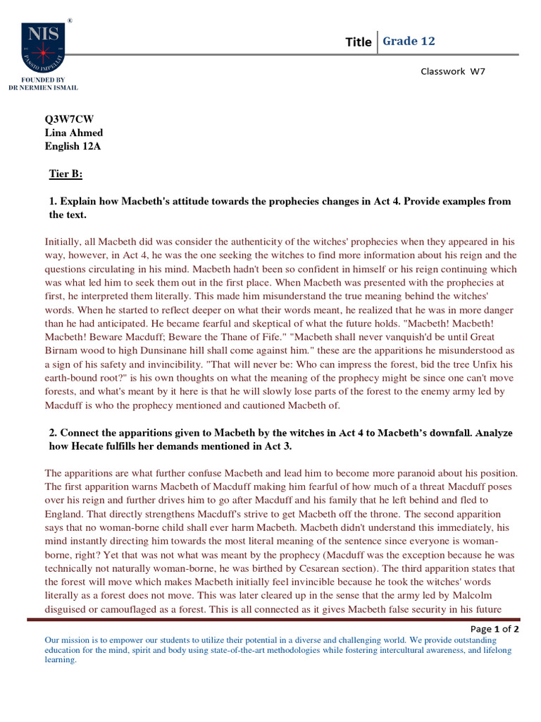 Macbeth Act 4 Worksheet | PDF | Macbeth