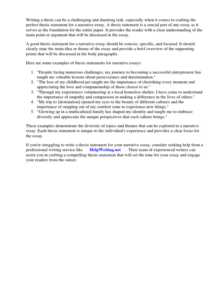 Examples of Thesis Statement For Narrative Essay | PDF | Essays | Narrative