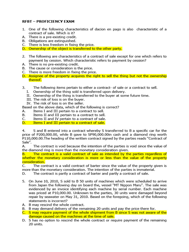 RFBT Proficiency Exam Review Questions | PDF | Cheque | Foreclosure