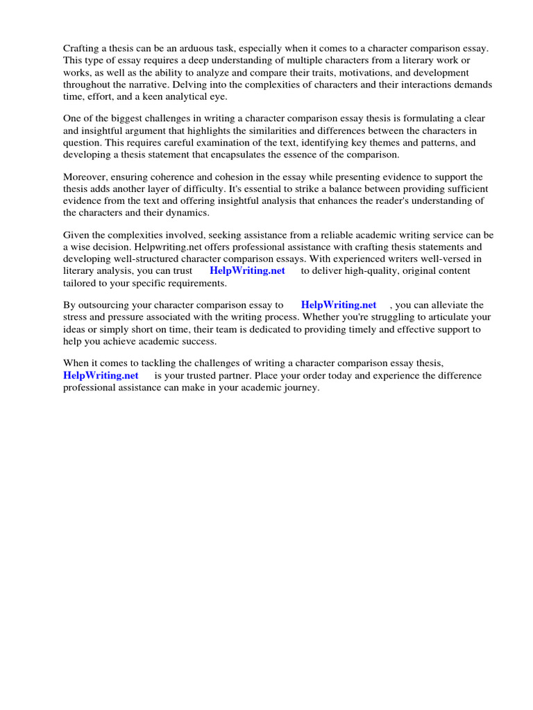 Character Comparison Essay Thesis | PDF | Essays | Critical Thinking