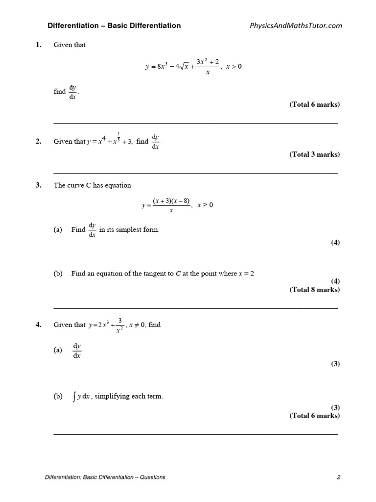 Basic Differentiation 1 | Download Free PDF | Tangent | Equations