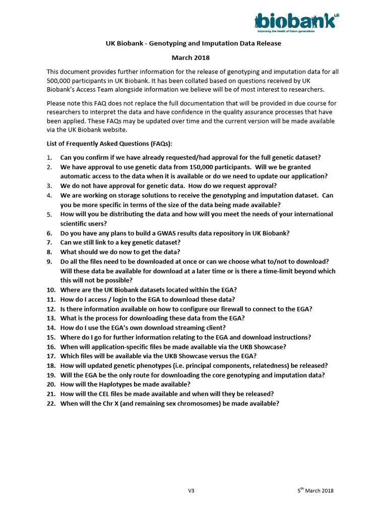Ukb Genotyping and Imputation Data Release Faq v3 2 1 | PDF | Genome ...