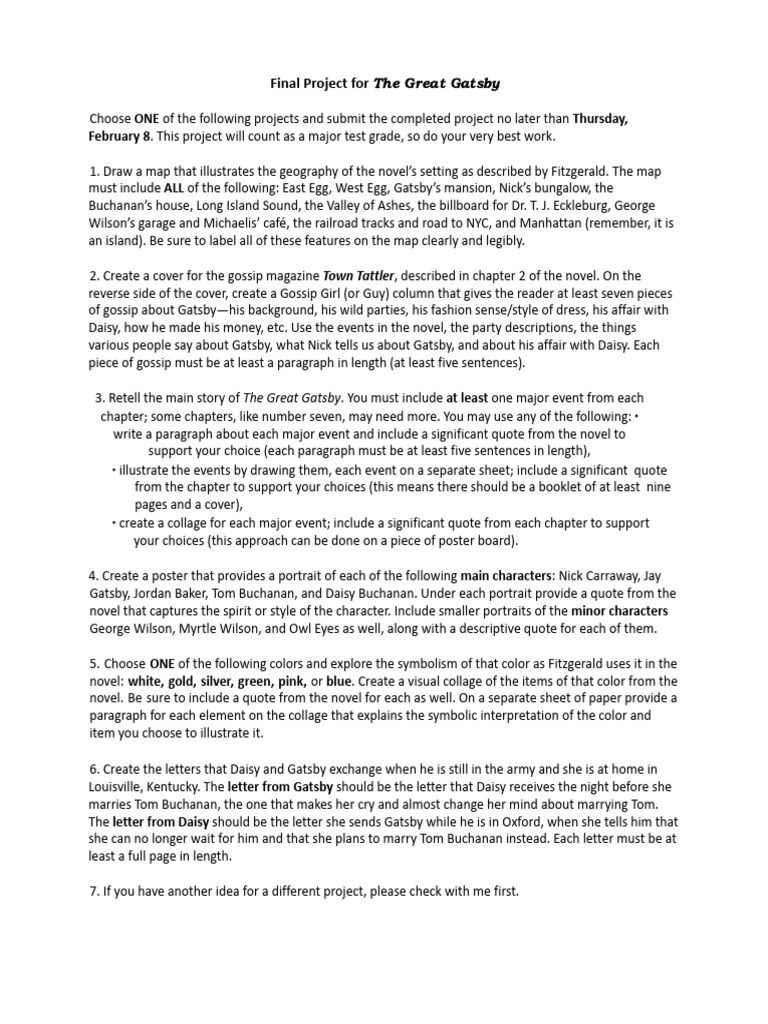Great Gatsby Project Guidelines | PDF | General Fiction