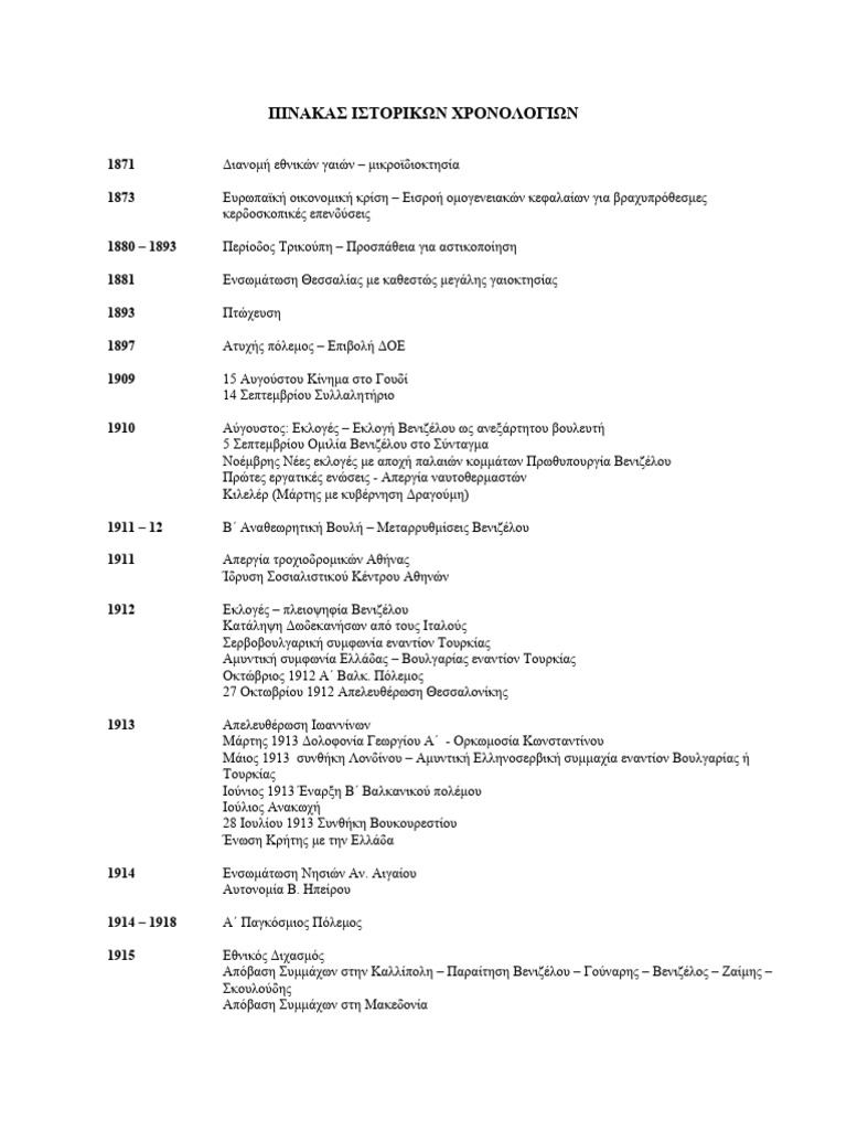 ΠΙΝΑΚΑΣ ΙΣΤΟΡΙΚΩΝ ΧΡΟΝΟΛΟΓΙΩΝ | PDF
