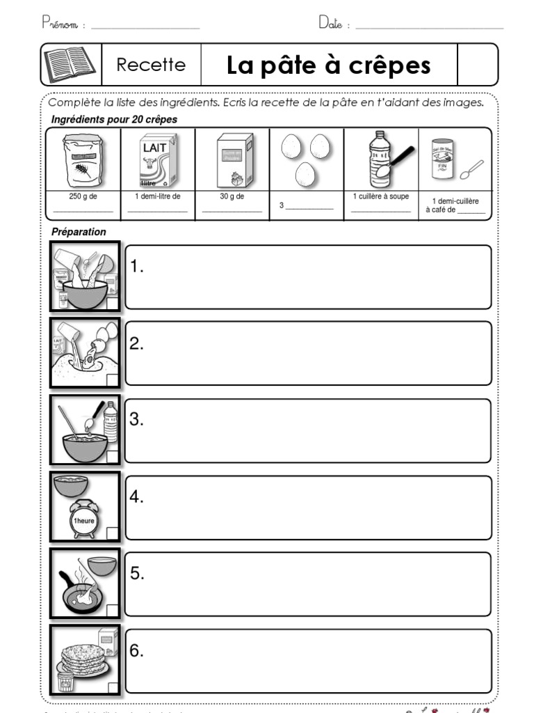 Recette Crepes 8 Exercices Ce1 Ecrire La Recette
