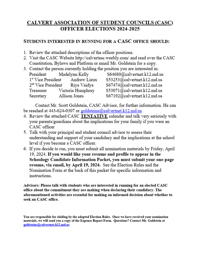 Casc Election Packet 2024-2025 | PDF | Presidents Of The United States ...