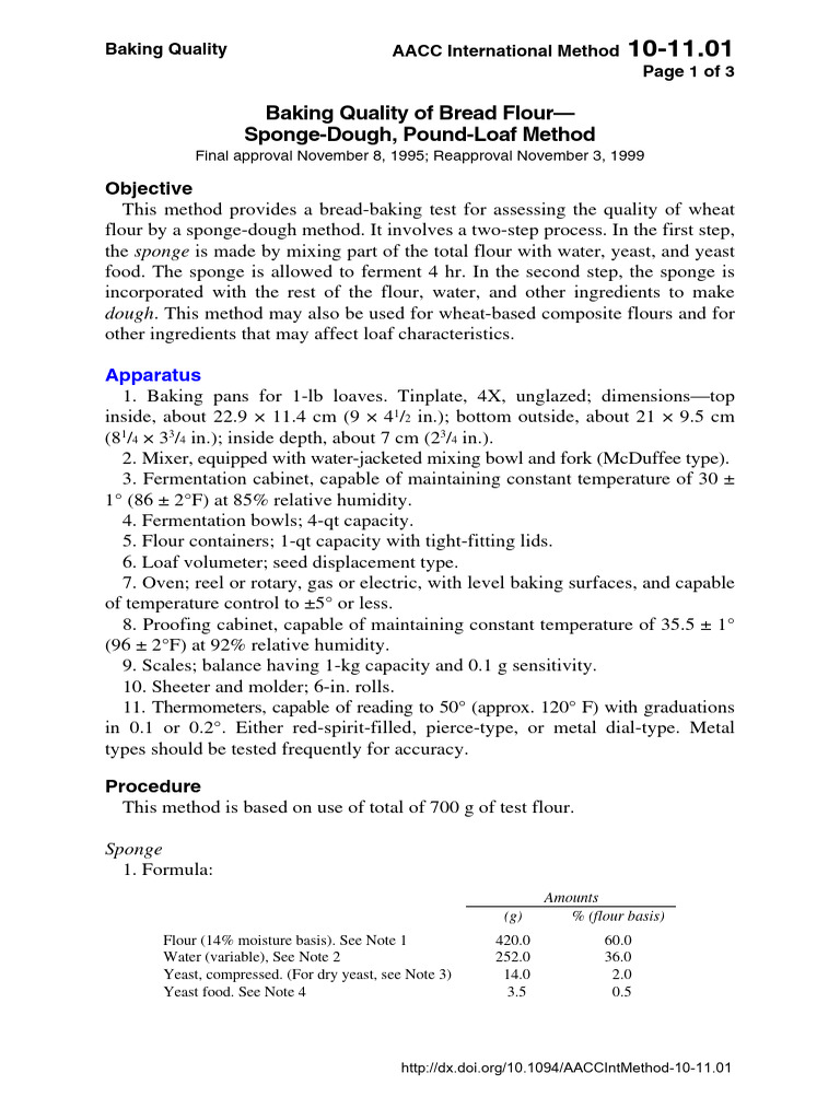 Baking Quality of Bread Flour - Sponge-Dough, Pound-Loaf Method | Download Free PDF | Breads ...