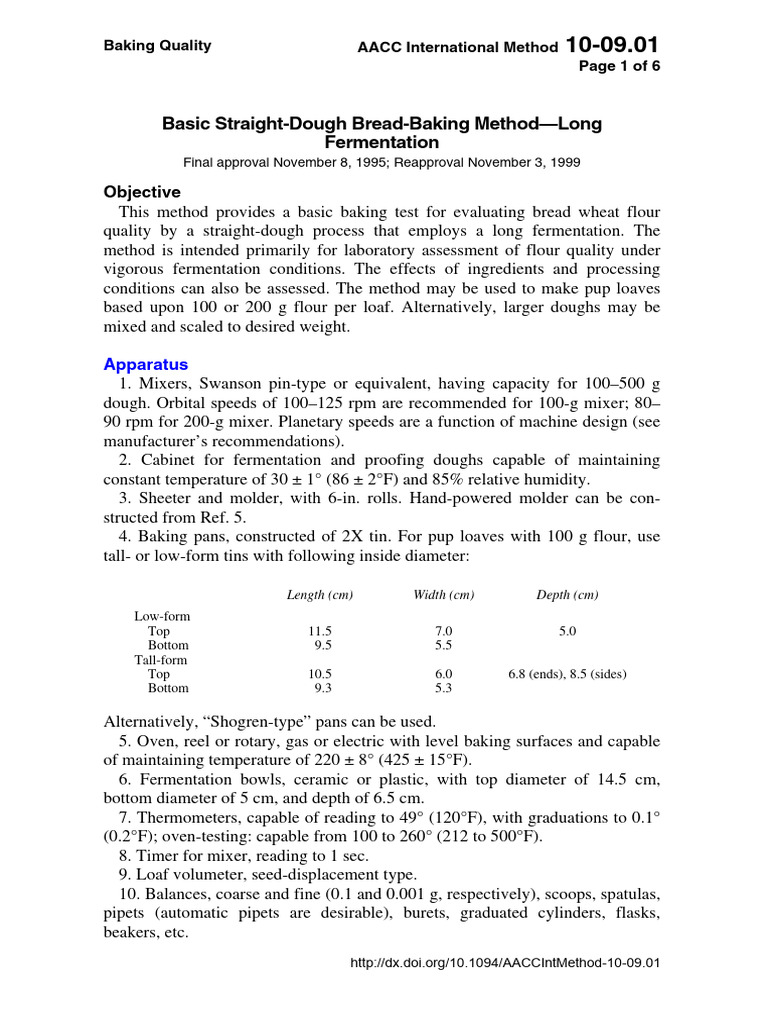 Basic Straight-Dough Bread-Baking Method-Long Fermentation: Objective | PDF
