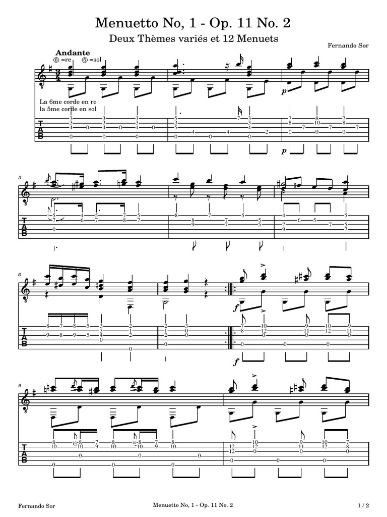 Menuet No.1 of 2 Thmes Varis and 12 Menuets Op.11 No.2 Fernando Sor | PDF | Musical Compositions ...