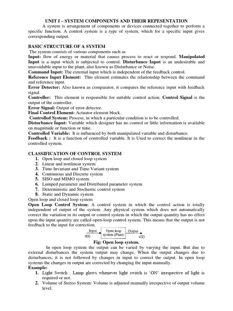 Unit I Notes | PDF | Torque | Control Theory
