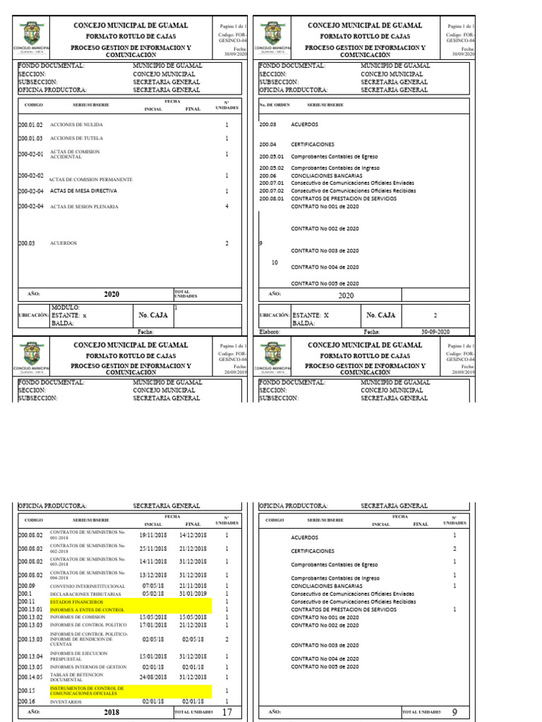 Rotulos de Caja TRD 2000-2005 | PDF