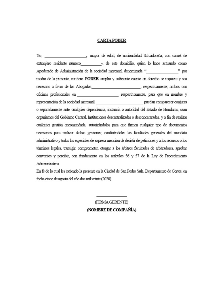 Modelo de Carta Poder Empresarial | PDF | Derecho