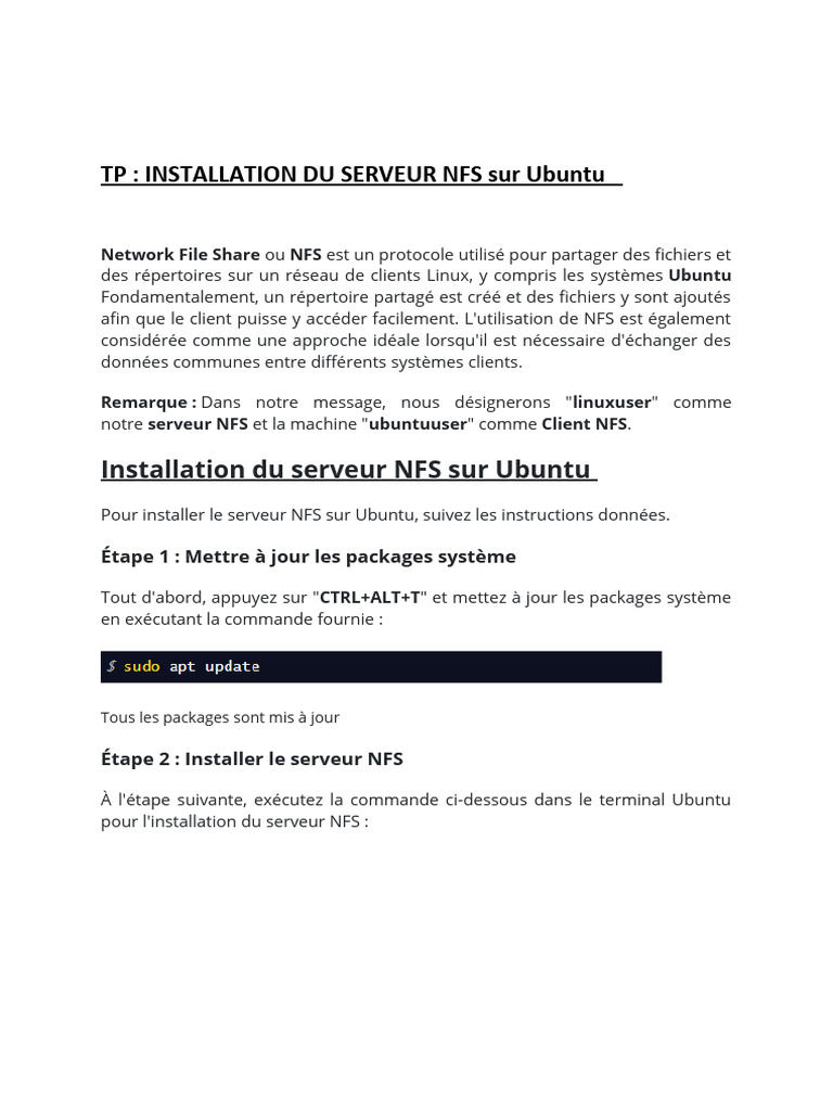 TP INSTALLATION Et CONFIGURATION DU SERVEUR NFS Sous Ubuntu | PDF | Serveur (Informatique ...