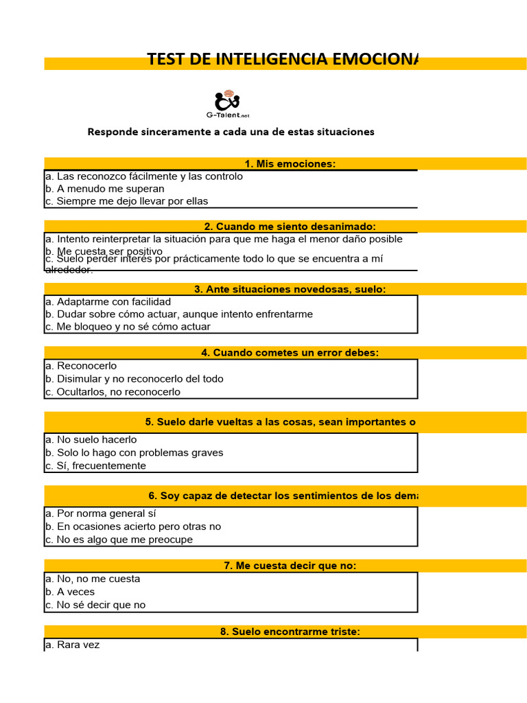 Test de Inteligencia Emocional | PDF | Las emociones | Inteligencia ...