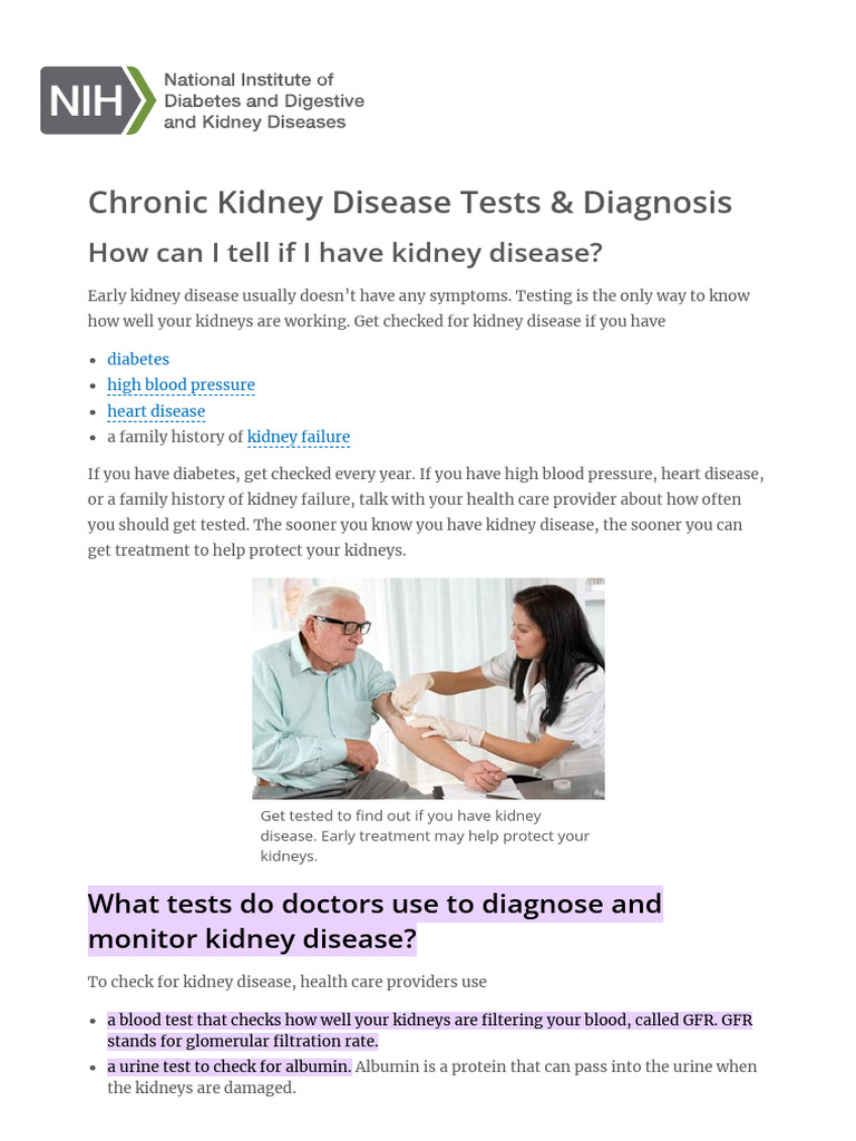 Kidney Disease: Tests and Diagnosis | PDF | Chronic Kidney Disease ...