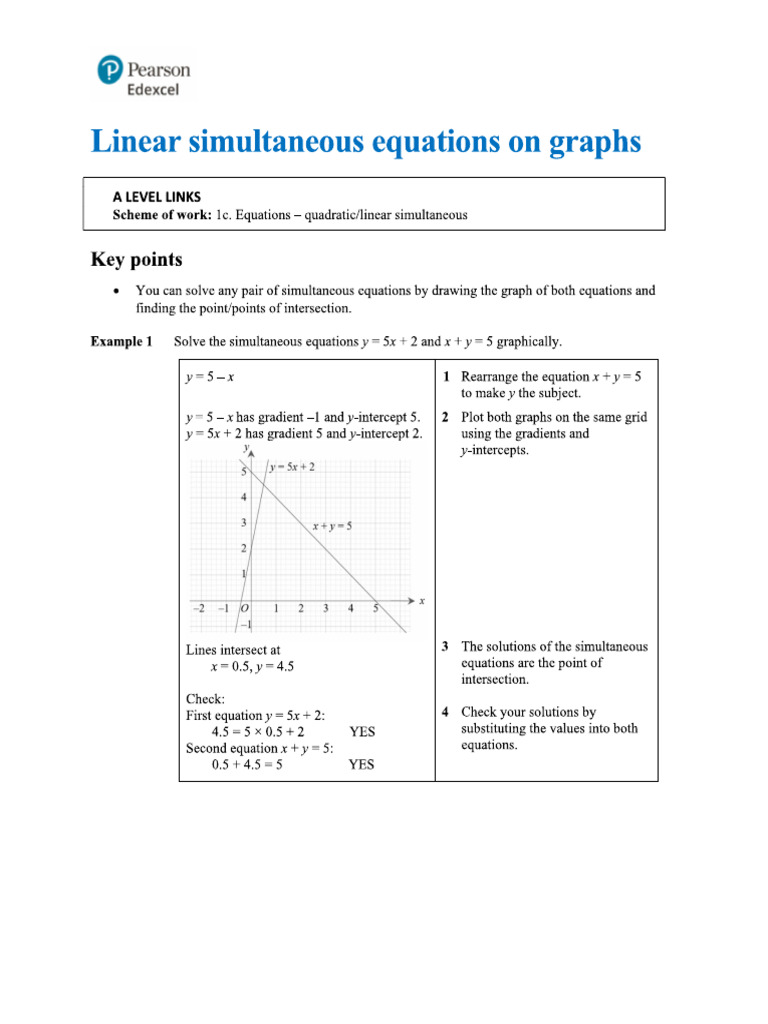 Simultaneous Linear Equations Solution by Graphing | PDF