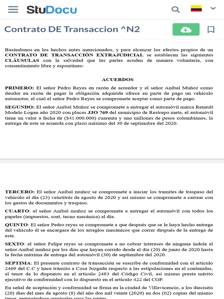 Contrato de Transacción Extrajudicial | PDF | Pagos | Dinero
