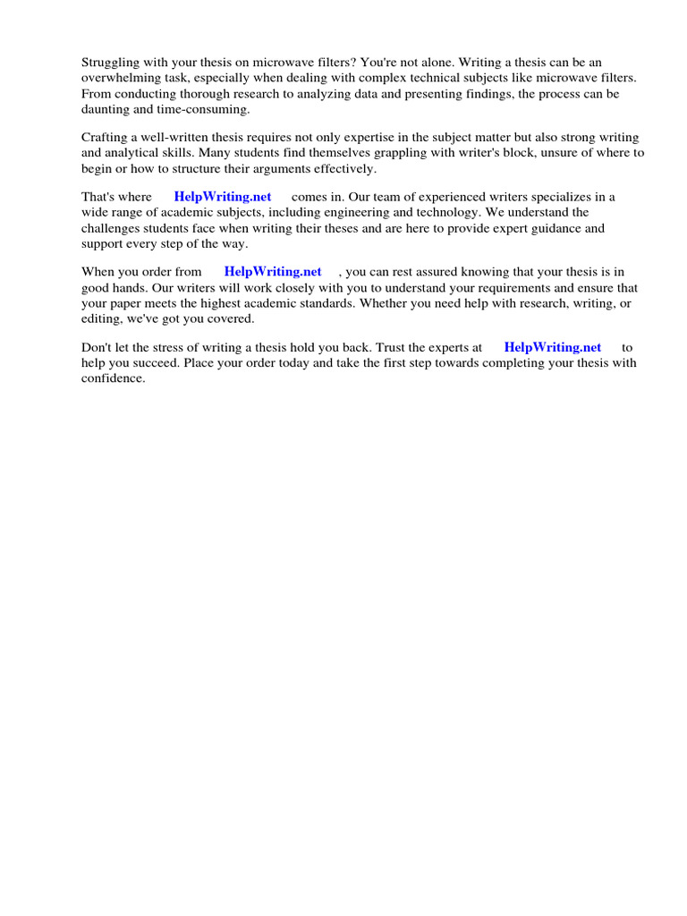 Writing Theses on Microwave Filters | PDF