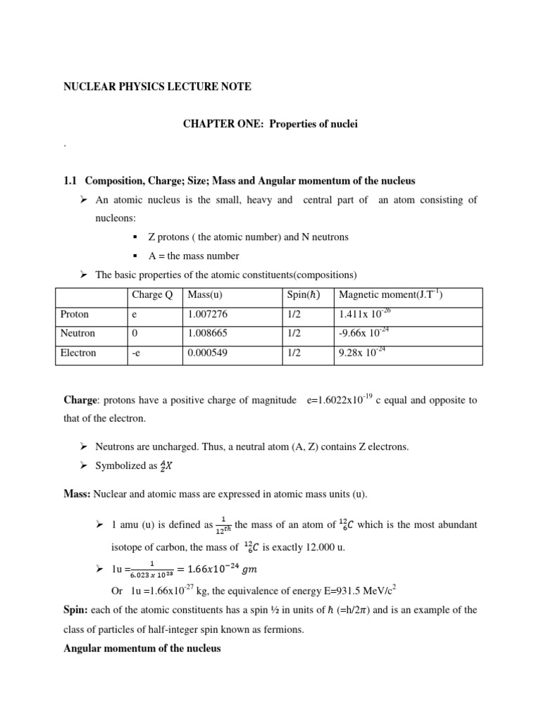 Module Nuc - Phys I (Phys382) New1 | PDF | Neutron | Atomic Nucleus