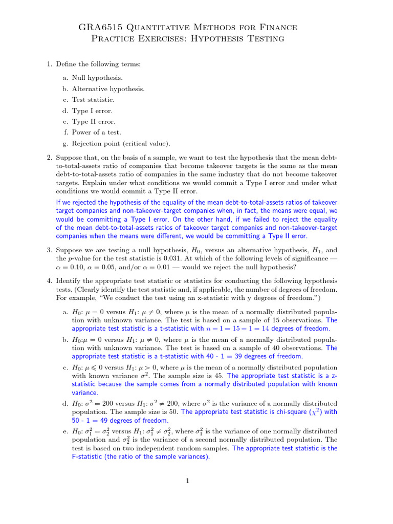 Ex. Sheet 3 - Sol. | Download Free PDF | Statistical Hypothesis Testing ...
