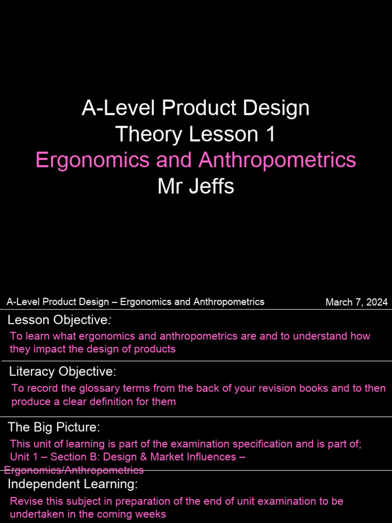 1) A Level Product Design (Ergonomics and Anthropometrics) | PDF