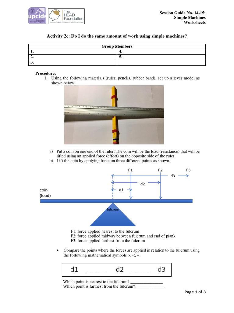 Simple Machines Worksheet | PDF | Lever | Mechanical Engineering