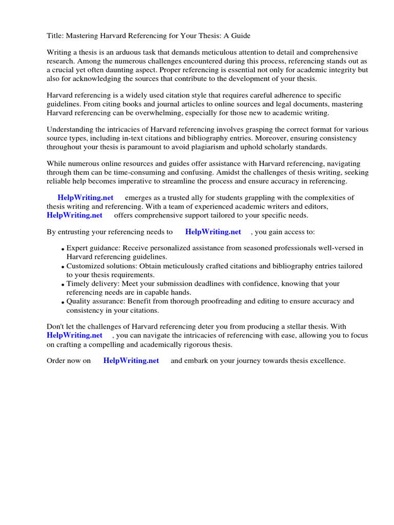 How To Reference A Thesis Harvard Referencing | PDF | Citation | Thesis
