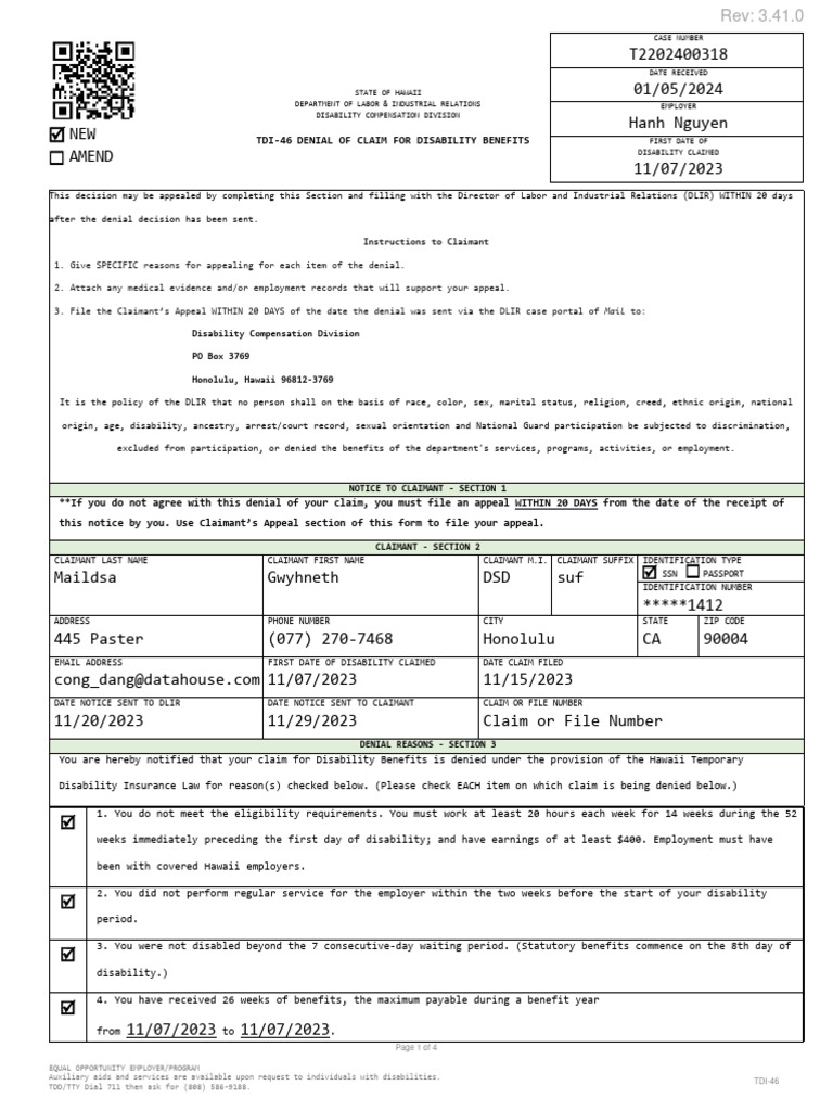 Appeal Process for TDI Claim Denial | PDF | Employment