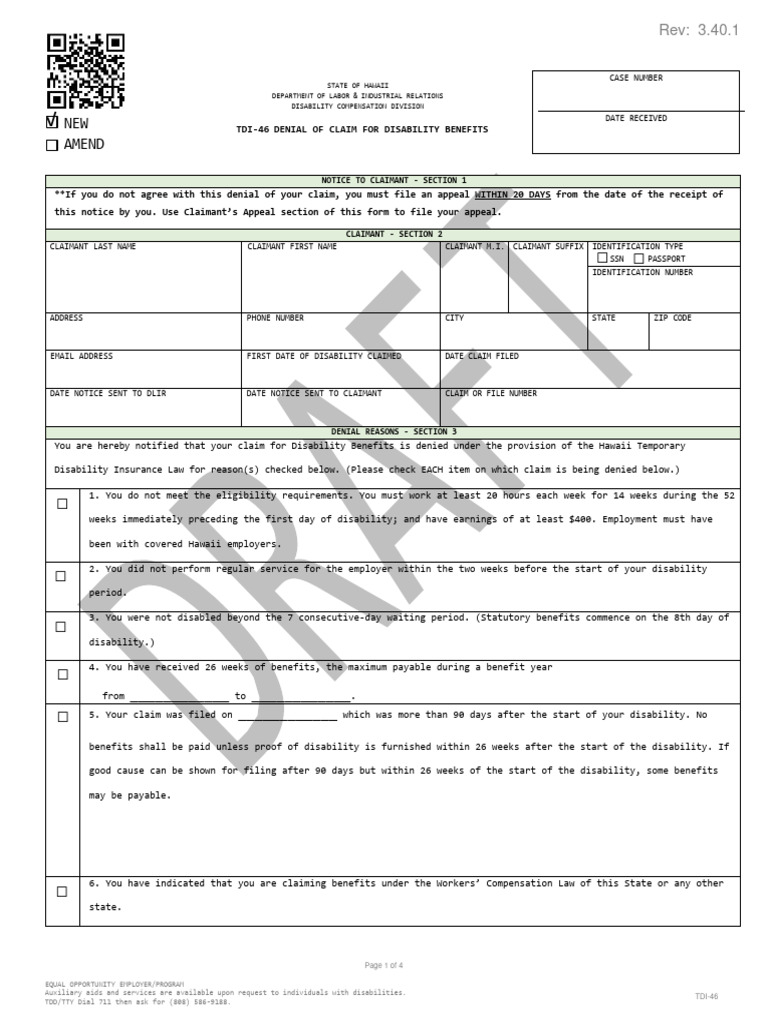 TDI-46 Draft Template - a1j53000003I5zpAAC | PDF | Employment | Disability