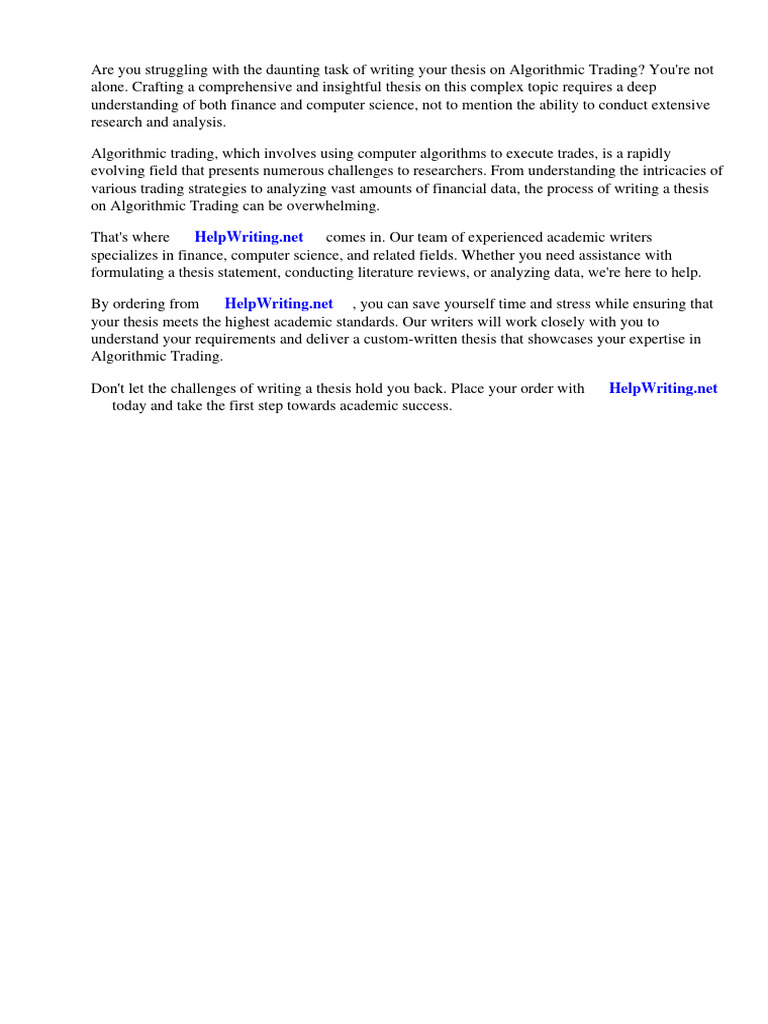 Thesis Algorithmic Trading | PDF
