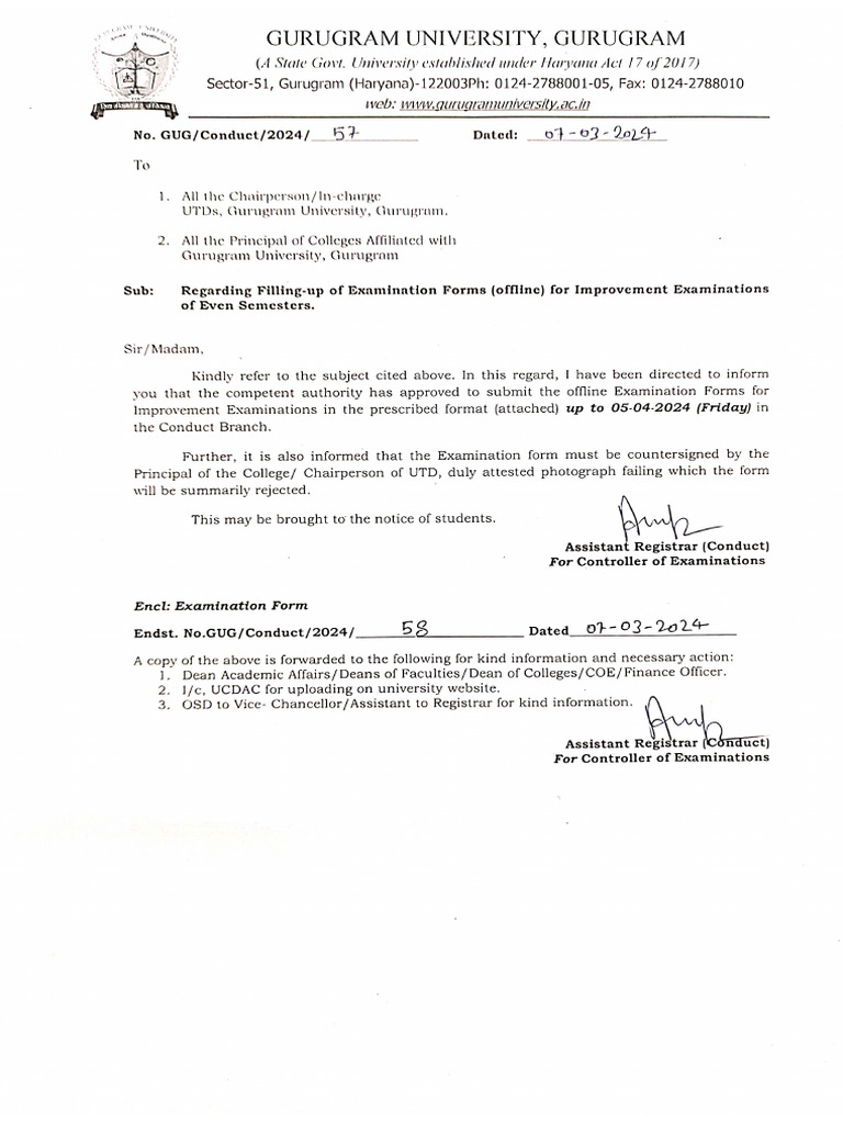 Regarding Filling-Up of Examination Forms (Offline) For Improvement ...