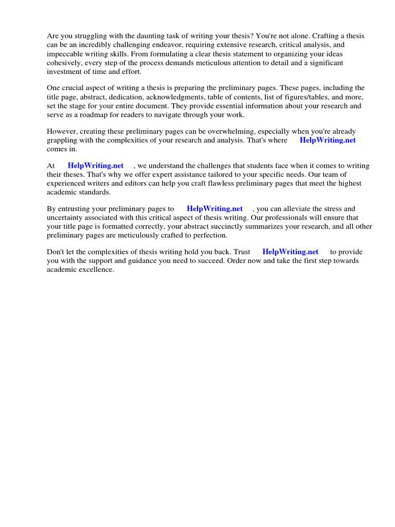 Sample Preliminary Pages Thesis | PDF