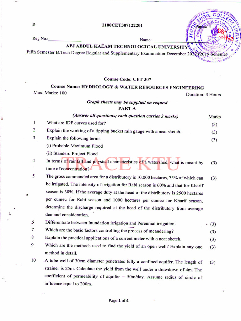 Cet307 Hwre Dec 2022 | PDF | Discharge (Hydrology) | Aquifer
