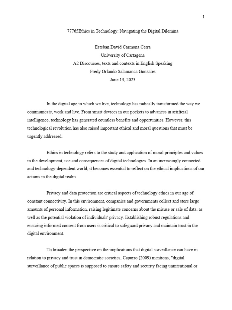 Ethics in Technology: Key Challenges | PDF | Privacy | Artificial ...