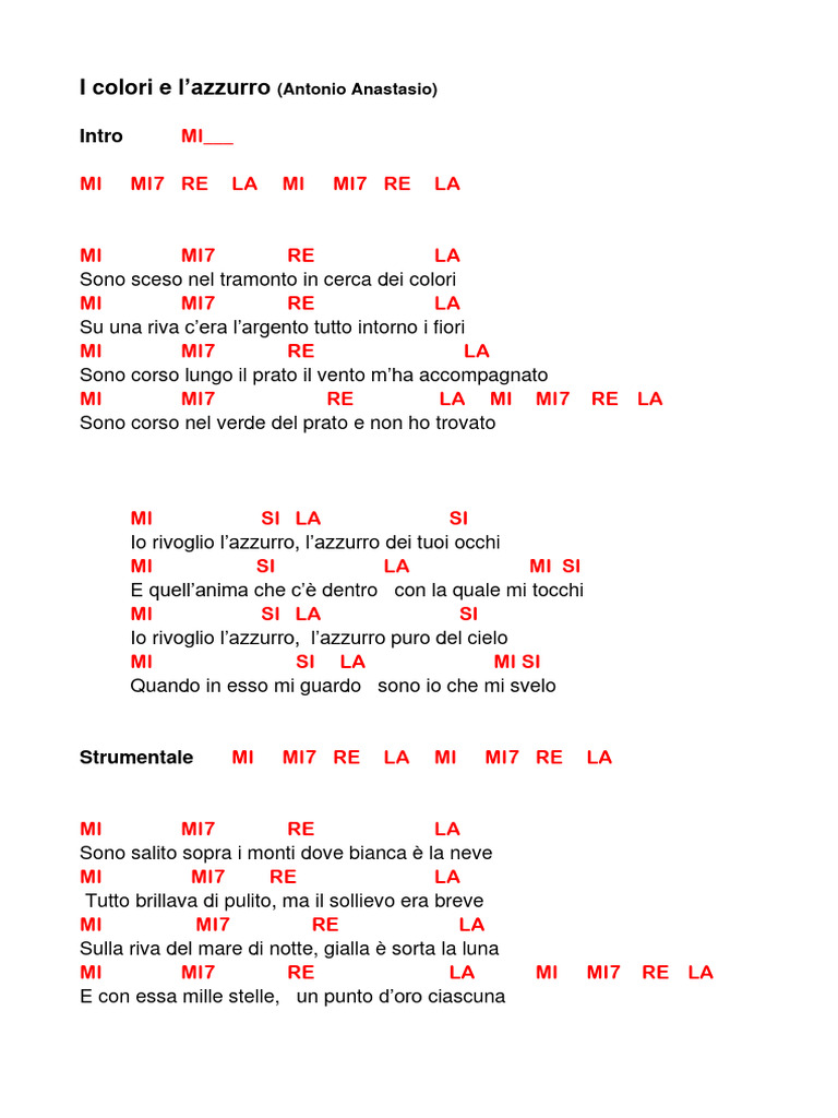 02 - I Colori e L'azzurro - Chords | PDF