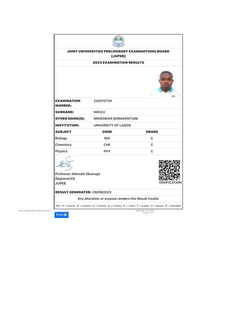 Open JUPEB Results | PDF