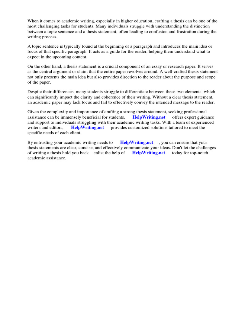 Is A Topic Sentence and A Thesis Statement The Same Thing | PDF ...