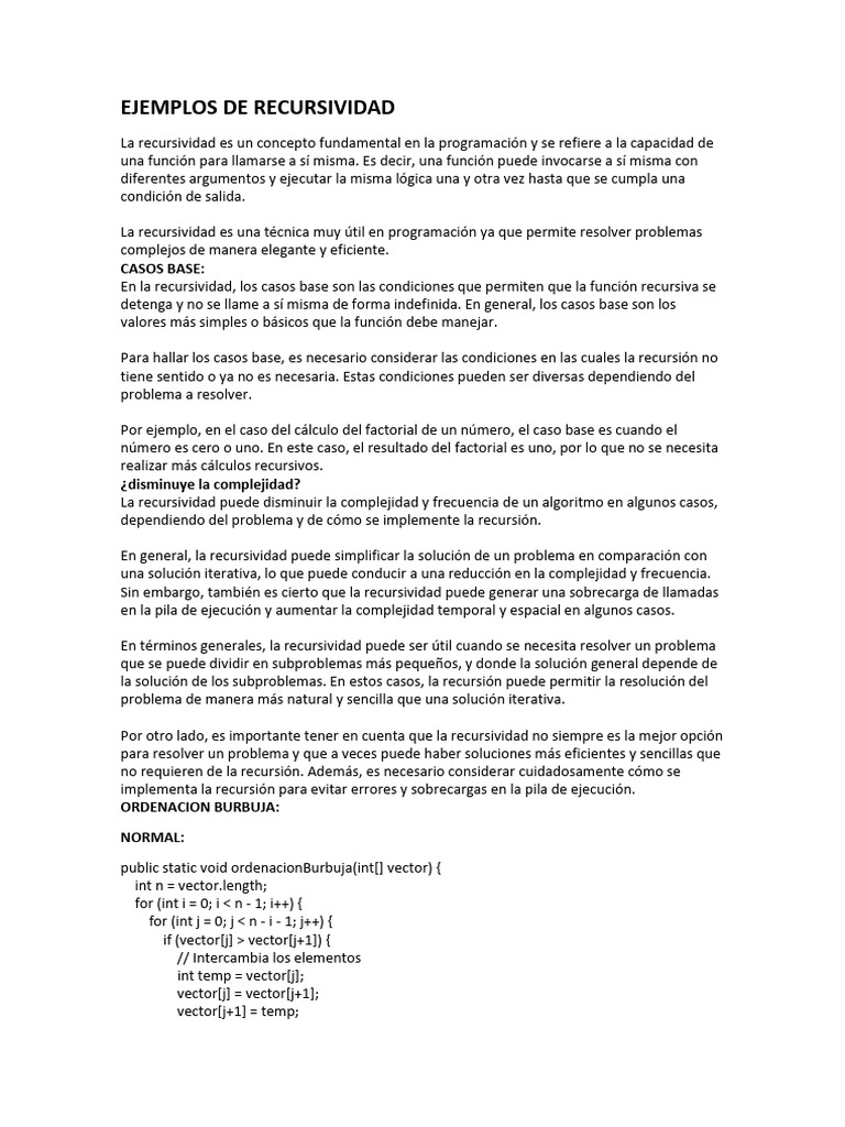 Ejemplos de Recursividad en Programación | PDF | Teoría de la computación | Desarrollo de software
