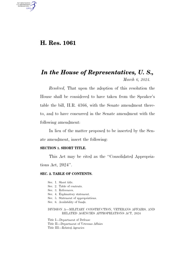 Consolidated Appropriations Act 2024 | PDF | Appropriations Bill ...
