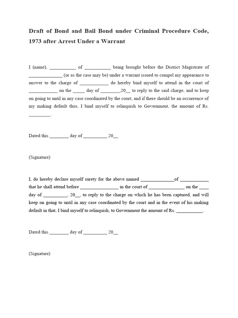Draft of Bond and Bail Bond Under Criminal Procedure Code | PDF ...