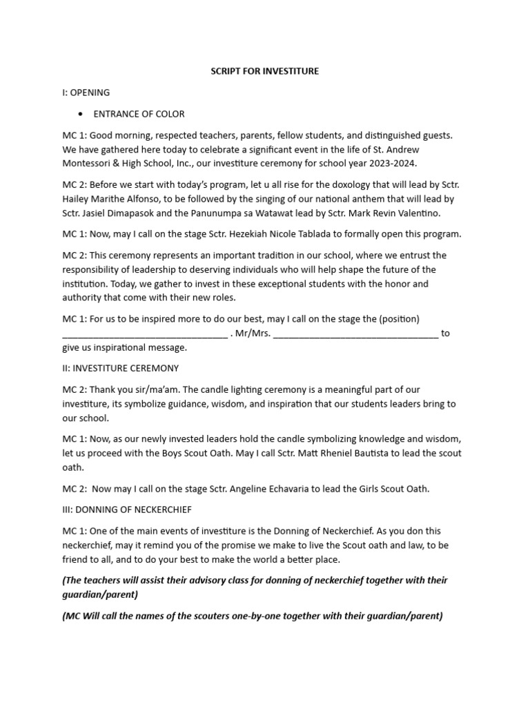 SCRIPT FOR INVESTITURE | PDF | Youth Movements | Scouting