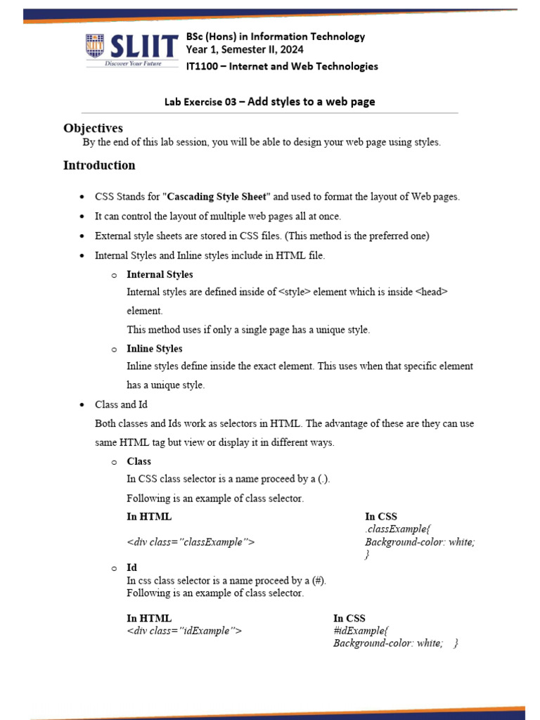IT1100 IWT - Labsheet 03 | PDF | World Wide Web | Internet & Web