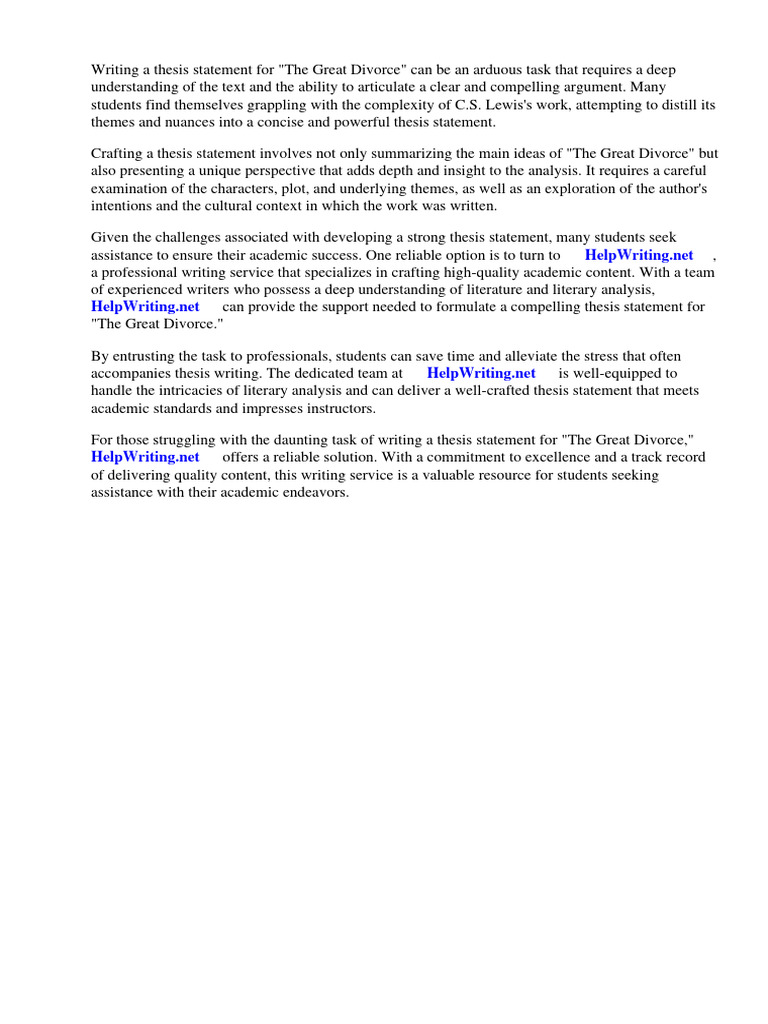 Thesis Statement For The Great Divorce | PDF | Social Science | Self ...