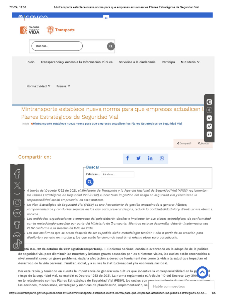 Mintransporte Nueva Norma PESV | Descargar gratis PDF | Valores | Business