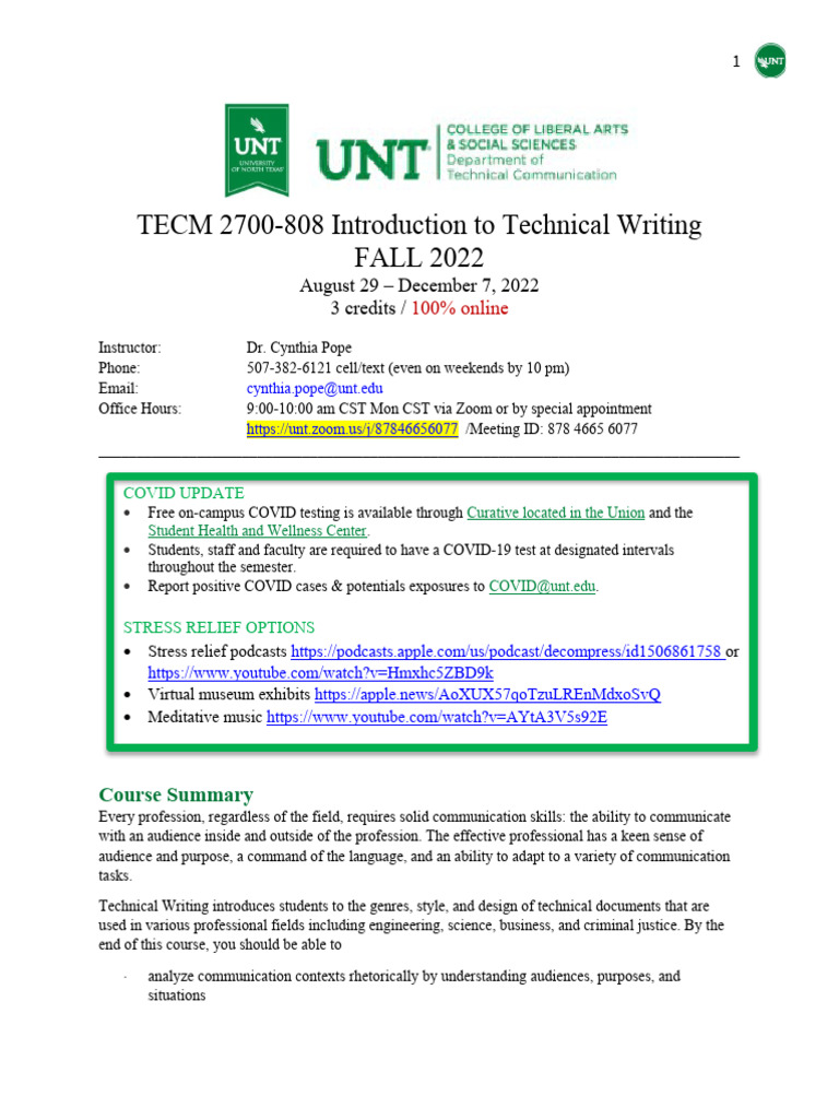 Tecm 2700-808 Fall 2022 Syllabus | PDF | Academic Dishonesty | Academic ...