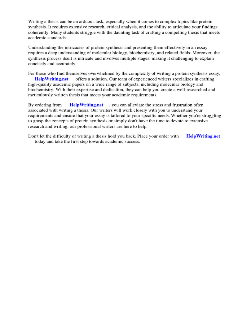 Protein Synthesis Essay | PDF | Translation (Biology) | Messenger Rna